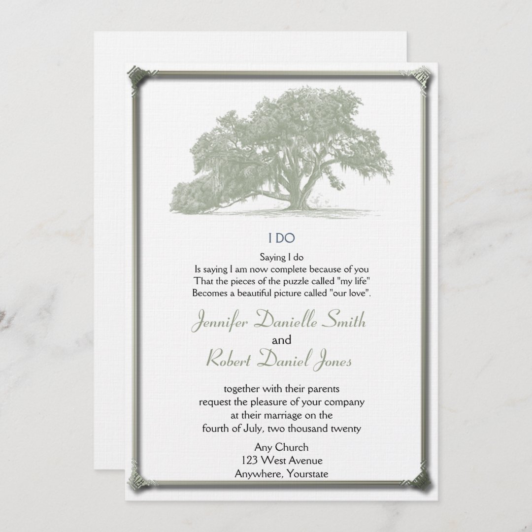 Oak Tree Plantation Wedding Invitation | Zazzle
