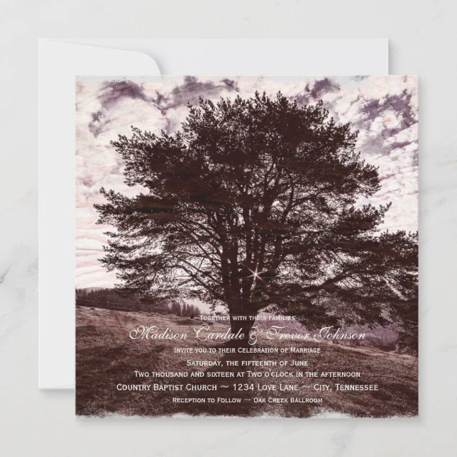 Oak Tree Rustic Country Wedding Invitations | Zazzle