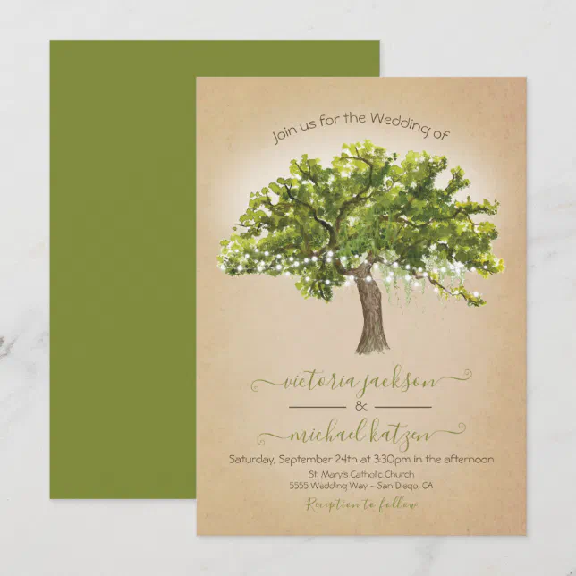 Oak Tree Spanish Moss String of lights Wedding Invitation | Zazzle