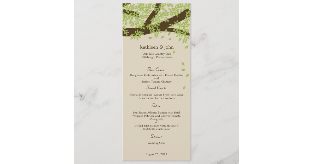 Oak Tree Wedding Menu Card | Zazzle