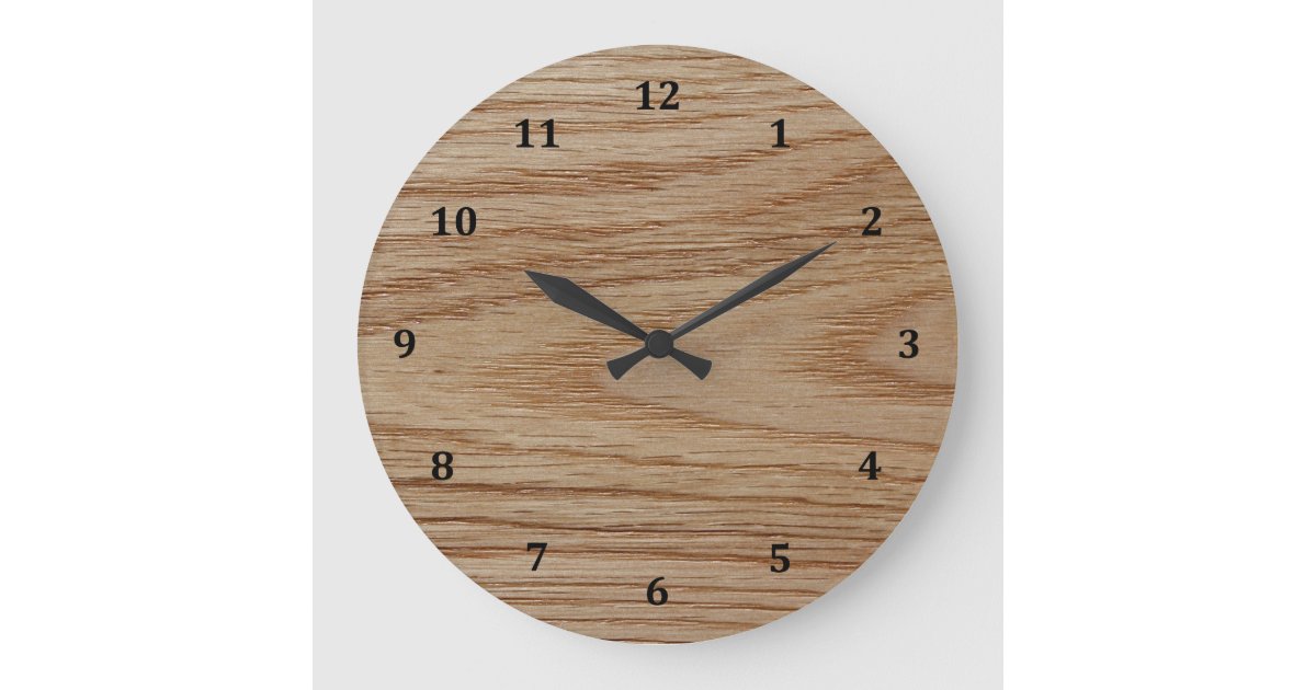 Oak Wood Grain Look Large Clock | Zazzle