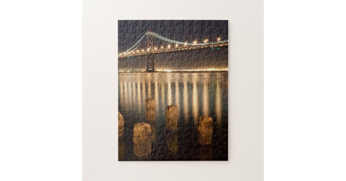 Oakland Bay Bridge night reflections. Jigsaw Puzzle | Zazzle