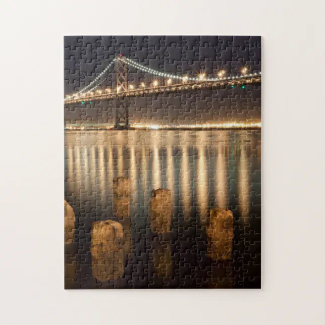 Oakland Bay Bridge night reflections. Jigsaw Puzzle | Zazzle