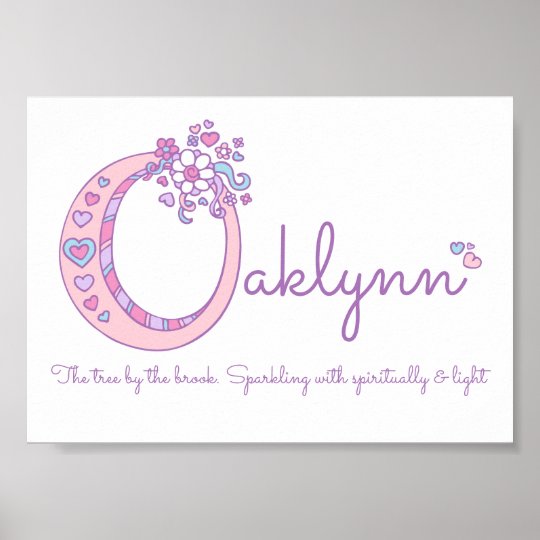 Oaklynn girls name meaning pastel letter O Poster | Zazzle.com