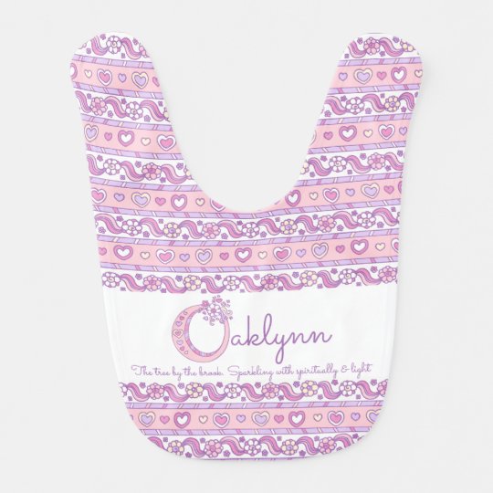 Oaklynn name meaning heart flower pattern baby bib | Zazzle.com