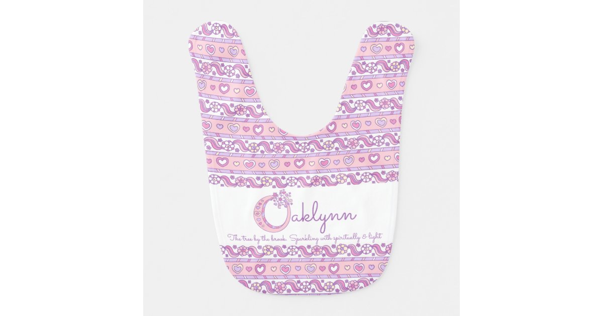 Oaklynn name meaning heart flower pattern baby bib | Zazzle
