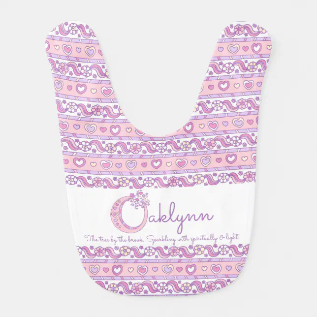 Oaklynn name meaning heart flower pattern baby bib | Zazzle