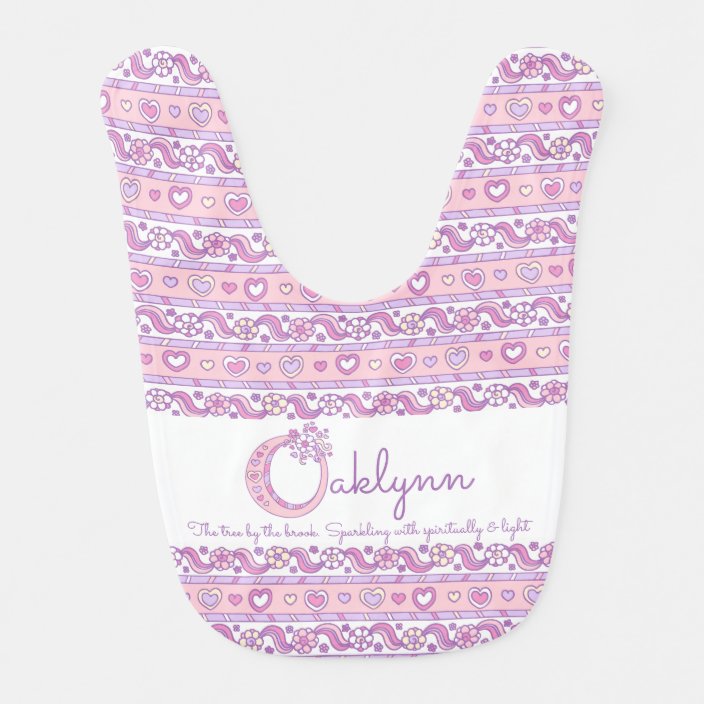 Oaklynn name meaning heart flower pattern baby bib | Zazzle.com