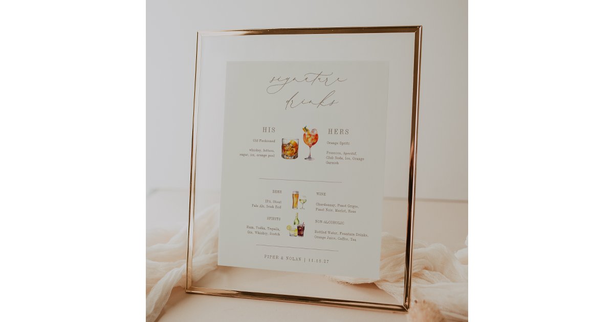 OASIS Taupe Signature Drinks Wedding Bar Sign | Zazzle