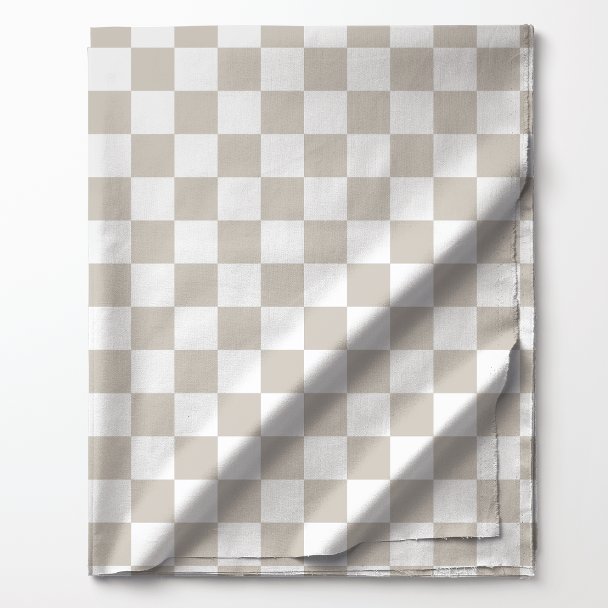 Tan and White Gingham Pattern Fabric | Zazzle