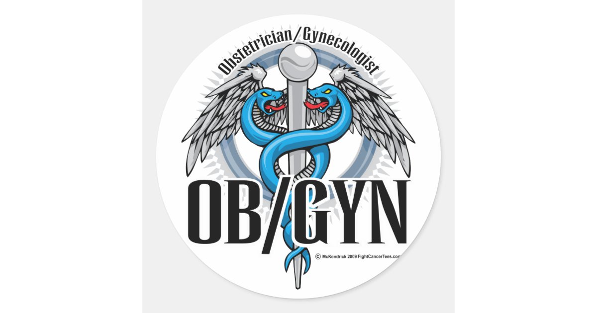 OB/GYN Blue Caduceus Classic Round Sticker | Zazzle