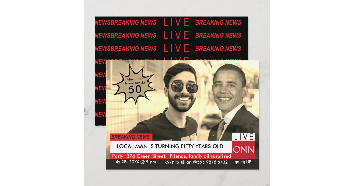 Obama Mens Funny TV News 50th Birthday Invitation | Zazzle
