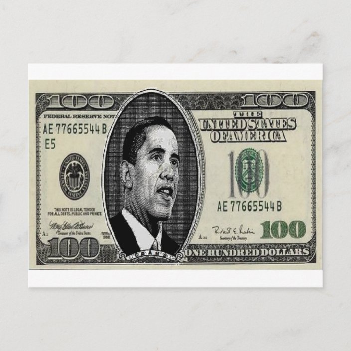 Obama on $100 bill postcard | Zazzle.com