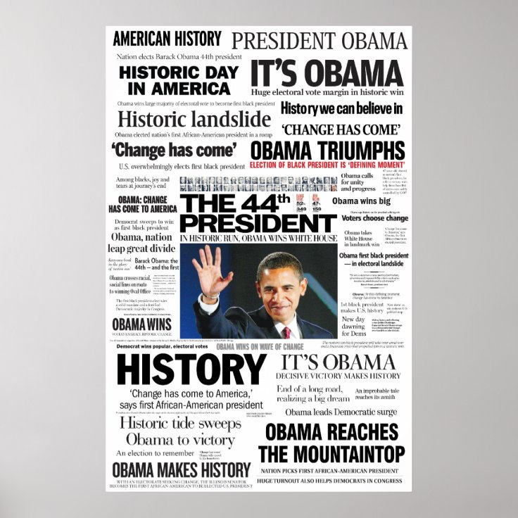 Obama: The 44th President Headline Collage Poster | Zazzle