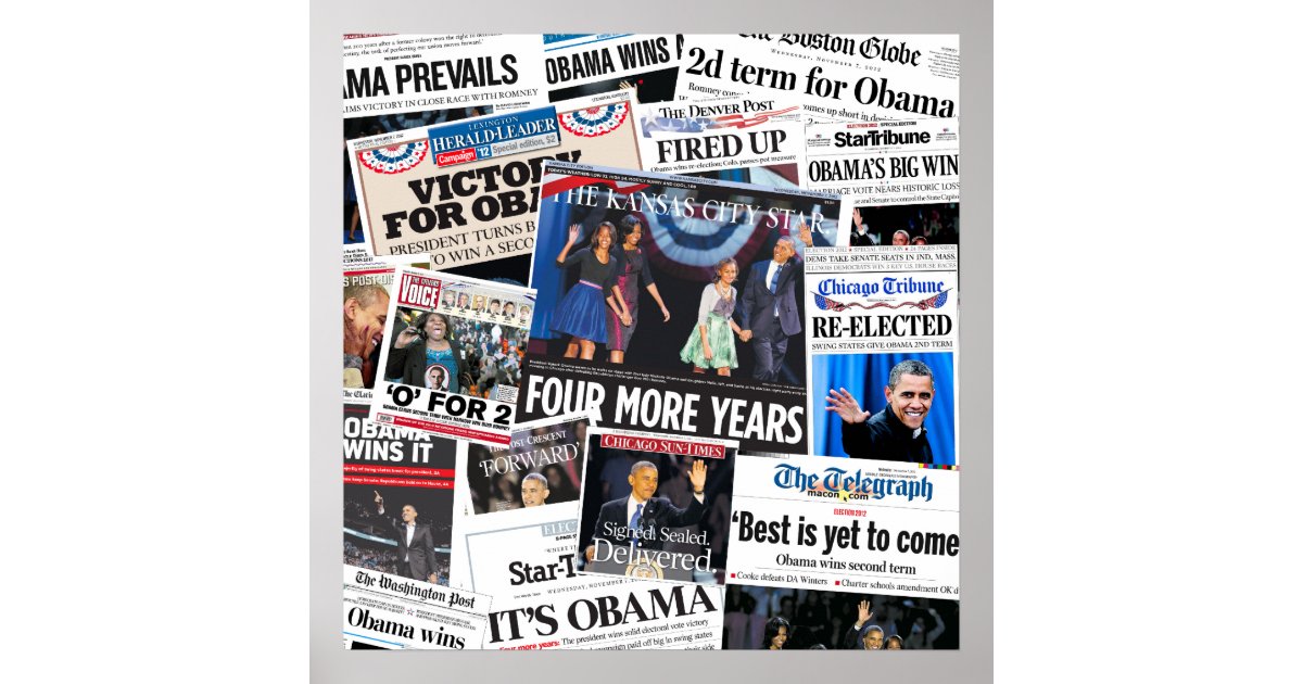 Obama Wins 2012 Front Page Newspaper Collage Poster | Zazzle