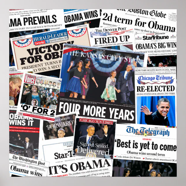 Obama Wins 2012 Front Page Newspaper Collage Poster | Zazzle