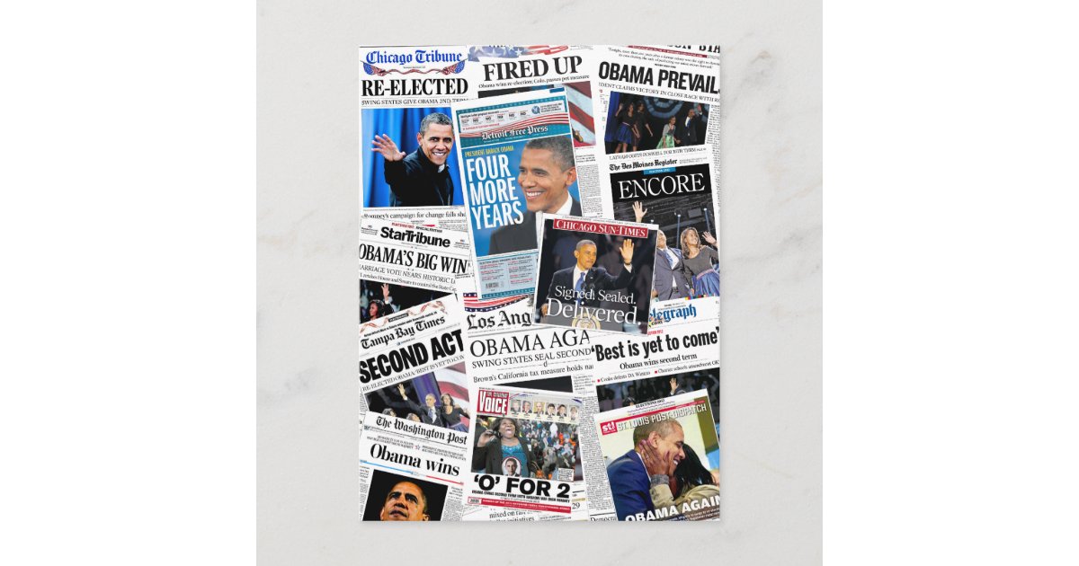 Obama Wins 2012 Newspaper Collage Postcard | Zazzle