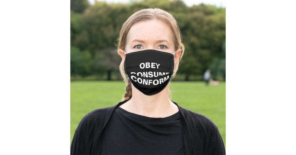 OBEY CONSUME CONFORM Black Face Mask | Zazzle