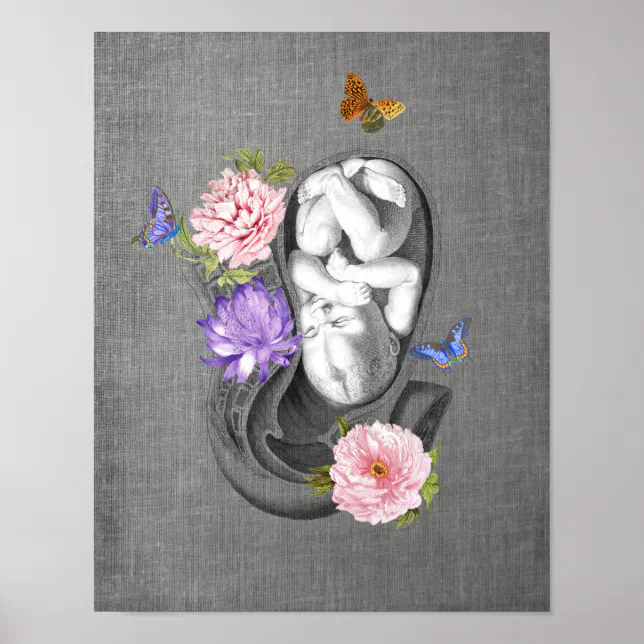 OBGYN Anatomy Floral Art Womb Baby Decor Print 1 | Zazzle