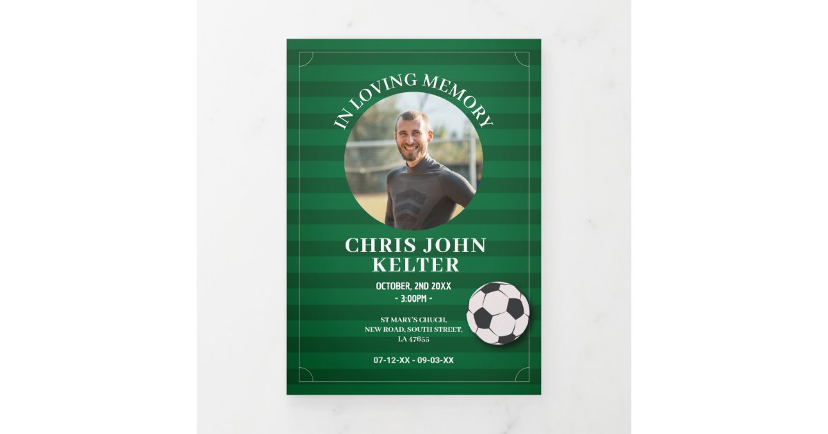 Obituary Celebration of Life Photo Football Soccer Tri-Fold Invitation ...