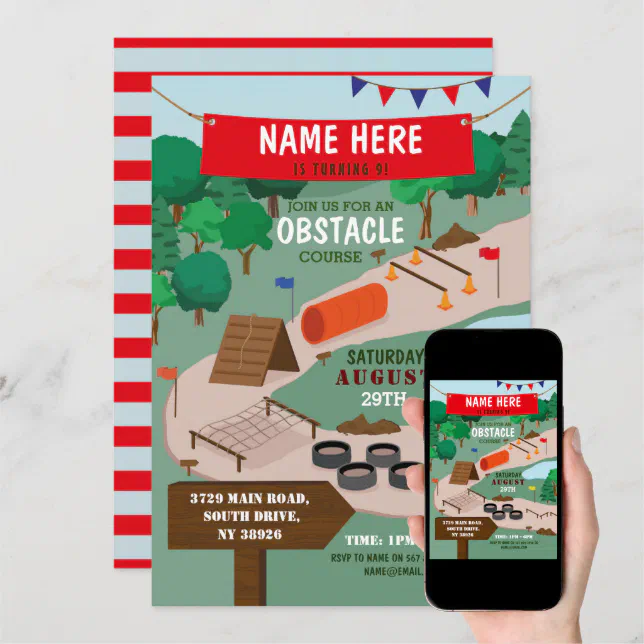 Obstacle Course Birthday Party Adventure Park Invitation | Zazzle