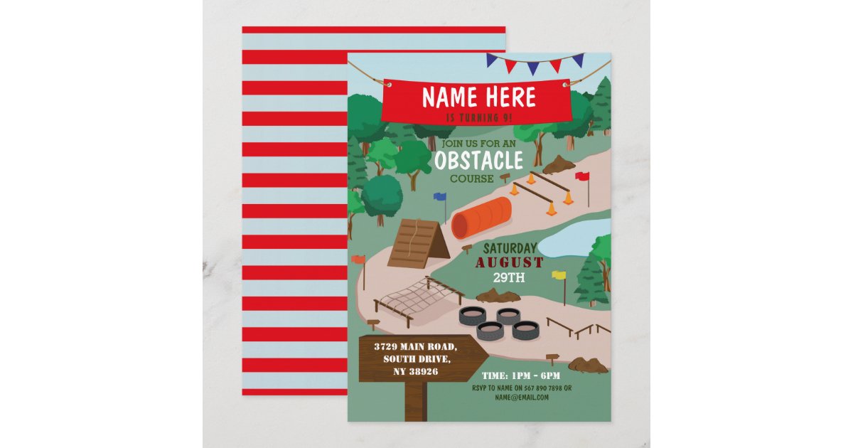 Obstacle Course Birthday Party Adventure Park Invitation | Zazzle