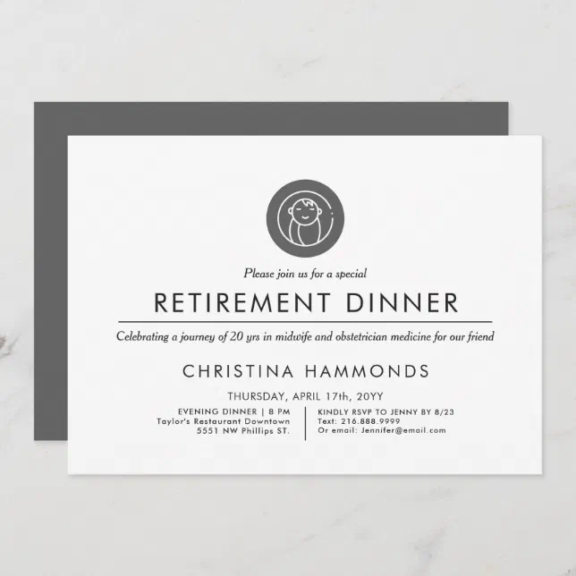 Obstetrician Midwife Retirement Dinner | Minimal Invitation | Zazzle