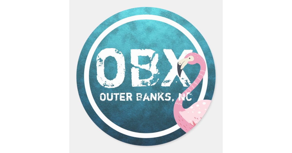 OBX Pink Flamingo Outer Banks NC North Carolina Classic Round Sticker ...