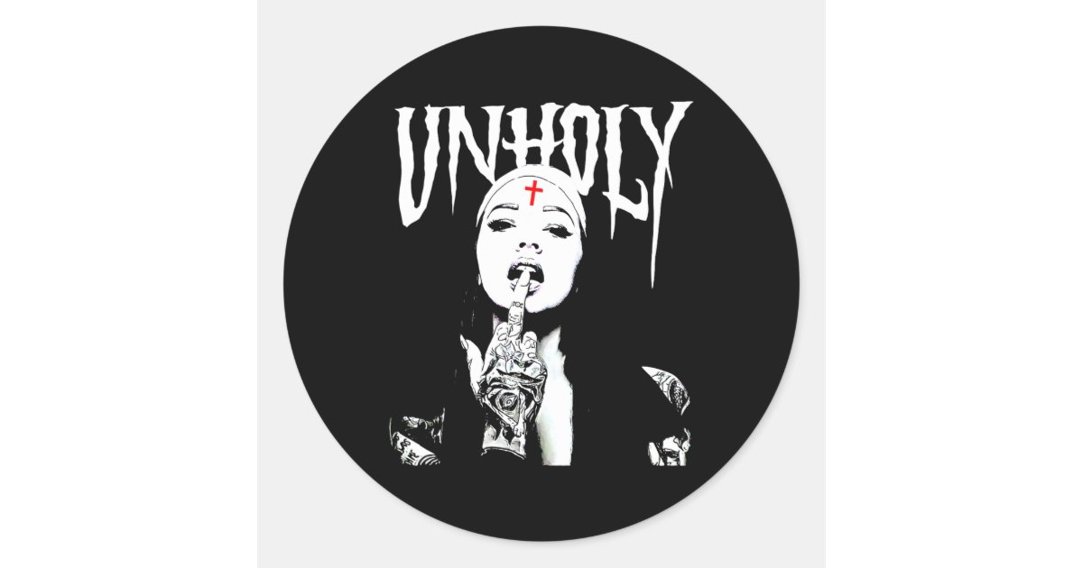 Occult Gothic Dark Satanic Nun Tattoos Unholy Nun Classic Round Sticker ...
