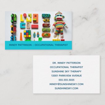 Occupational Therapist Kids Toys Photograph Blue Business Card | Zazzle