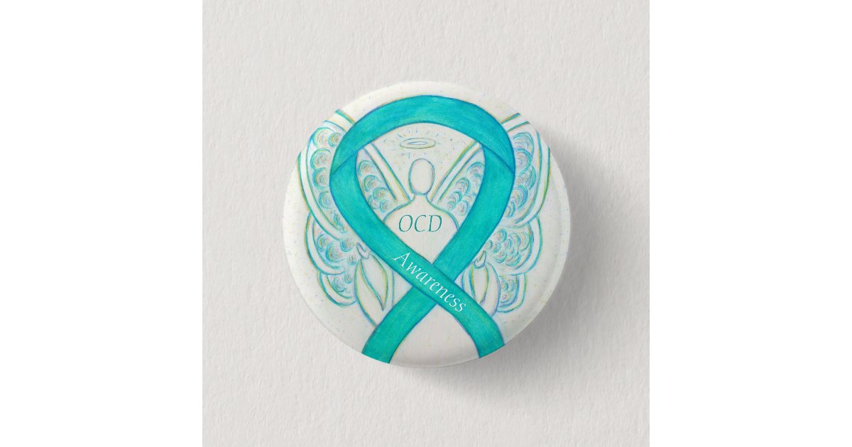 OCD Awareness Ribbon Teal Guardian Angel Art Pins | Zazzle