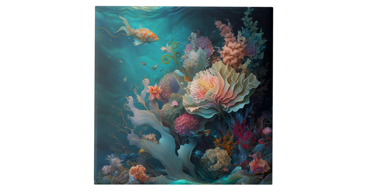Ocean and marine life ceramic tile | Zazzle