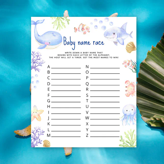 Ocean animal Under the sea Baby name race game | Zazzle
