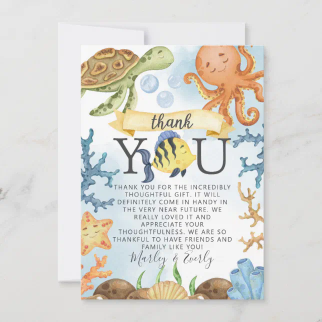 Ocean Animal Under the Sea Thank You Card Note | Zazzle