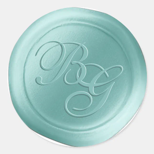 Ocean Aqua Calligraphy Monogram Wax Seal Stickers | Zazzle