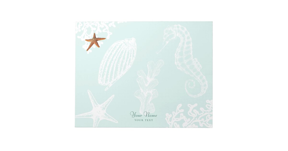 Ocean aqua seashell pattern name personalized notepad | Zazzle