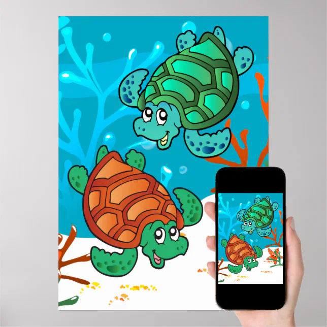 Ocean Aquatic Cute Turtle Starfish Kids Room P Poster | Zazzle