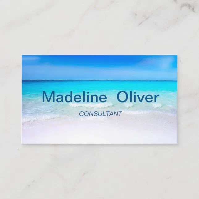 Ocean Beach Aqua Blue Sea Travel Modern Business Card | Zazzle