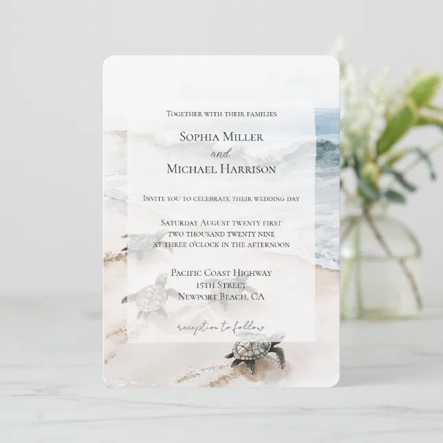 Ocean Beach Coast Sea Turtles Wedding Invitation | Zazzle