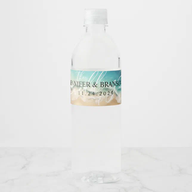 Ocean Beach Cute Signature Summer Party Water Bottle Label | Zazzle