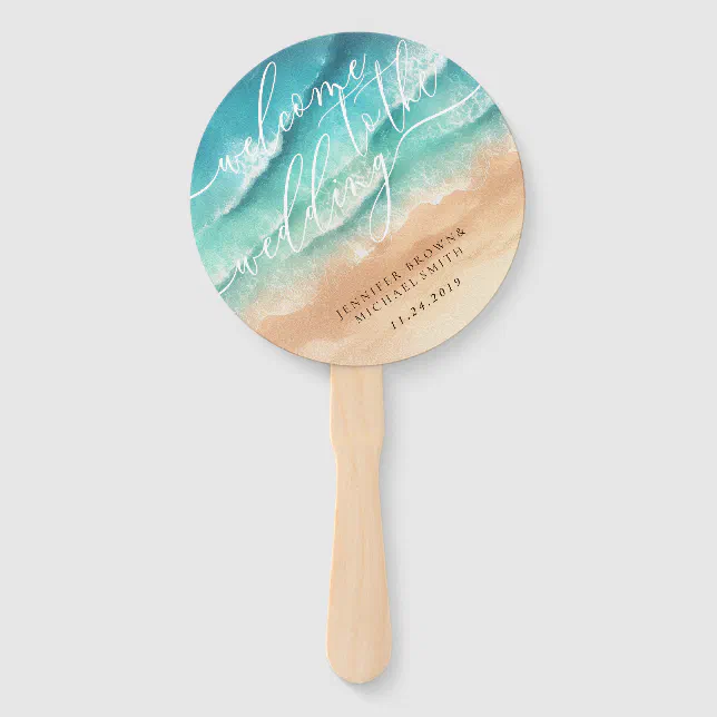 Ocean Beach Day Party Welcome Wedding Hand Fan | Zazzle