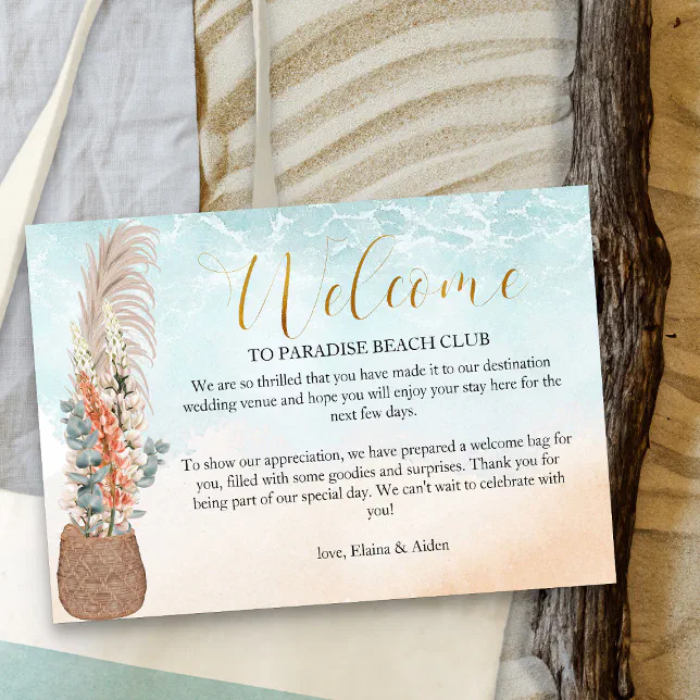 Ocean Beach Destination Wedding Welcome Enclosure Card | Zazzle