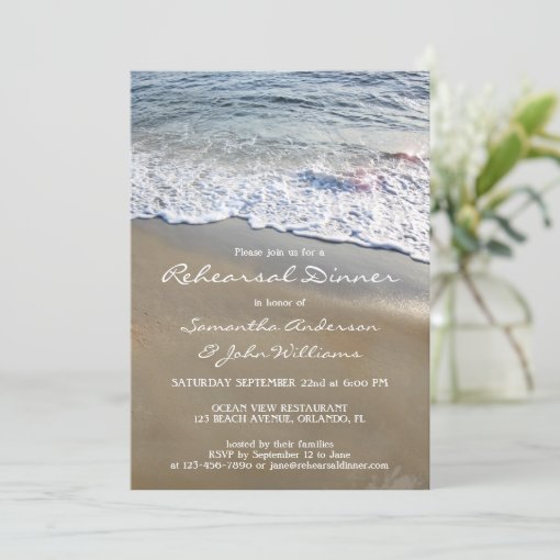 Ocean Beach Elegant Wedding Rehearsal Dinner Invitation | Zazzle