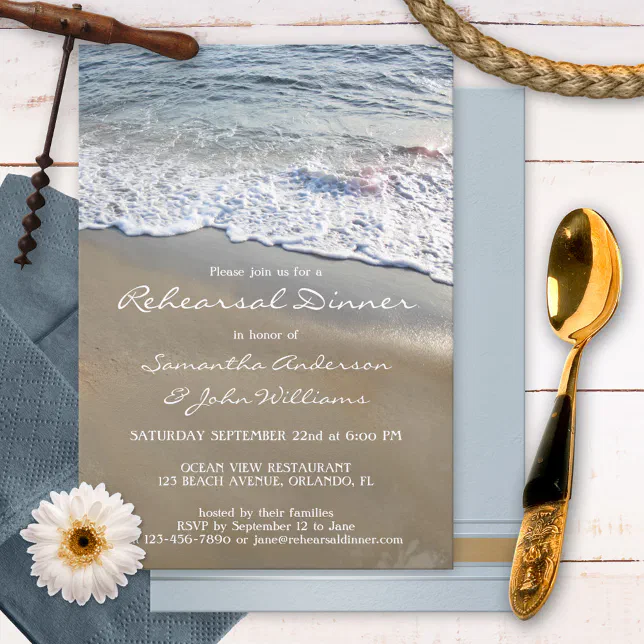 Ocean Beach Elegant Wedding Rehearsal Dinner Invitation | Zazzle