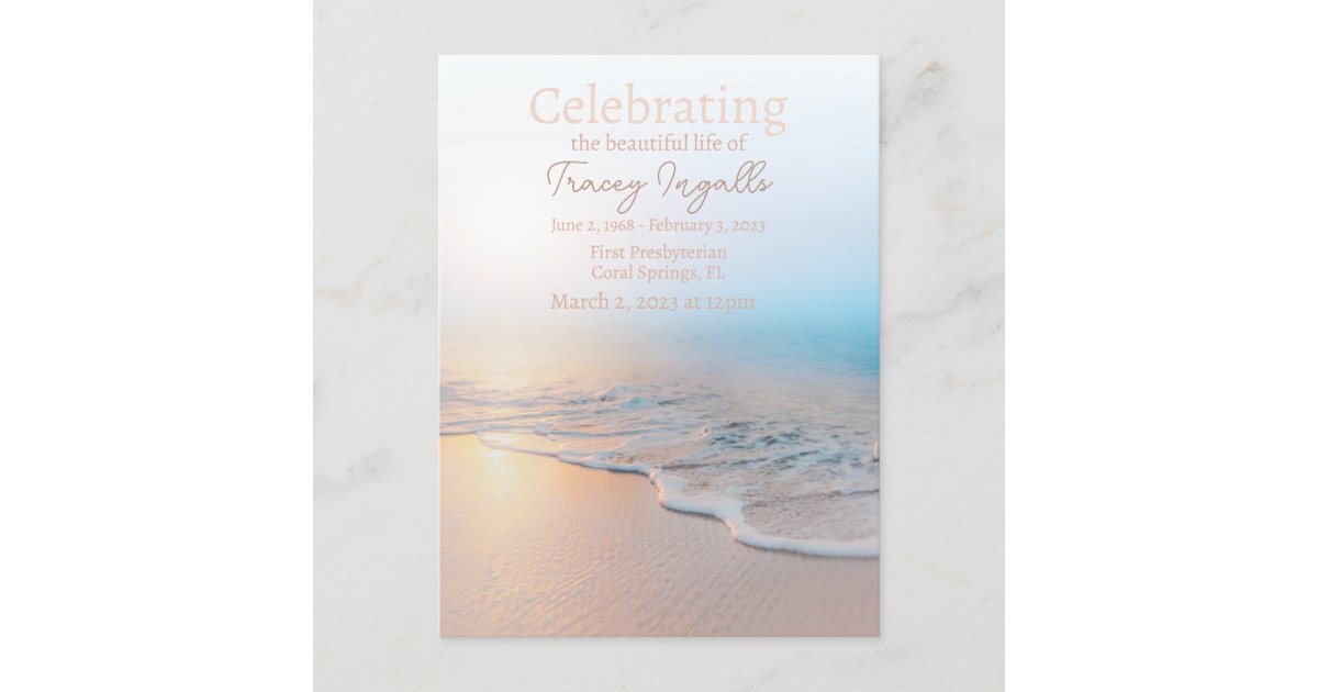 Ocean Beach Funeral Celebration of Life Postcard | Zazzle