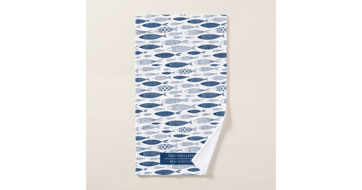 Ocean Beach Nautical Fish Pattern Hand Towel | Zazzle