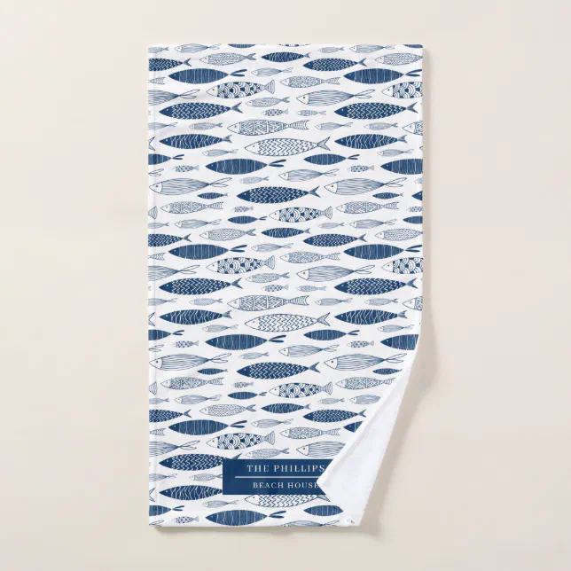 Ocean Beach Nautical Fish Pattern Hand Towel | Zazzle