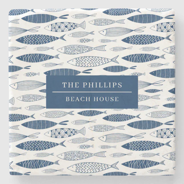 Ocean Beach Nautical Fish Pattern Stone Coaster | Zazzle