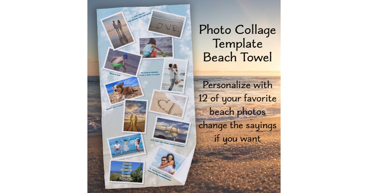 Ocean Beach Photo Collage Template Beach Towel | Zazzle