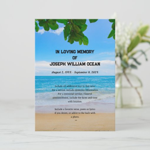 Ocean Beach Photo Memorial Funeral Service Card | Zazzle